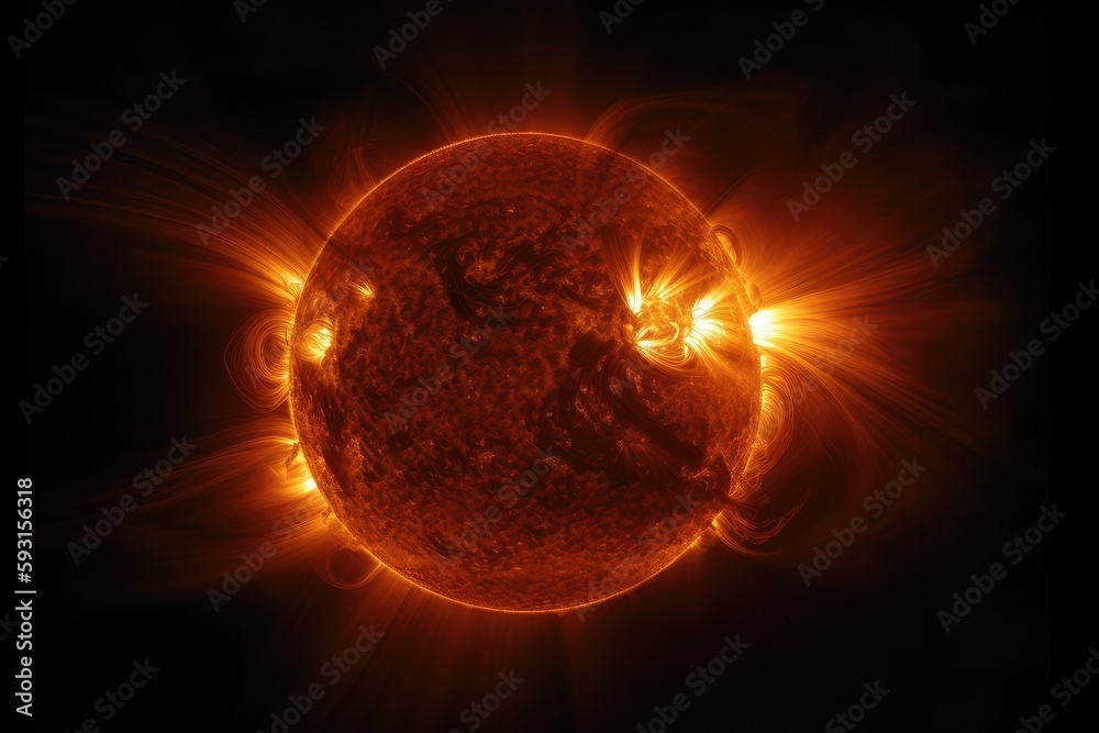 view of the sun, with flares and coronal mass ejections visible ...