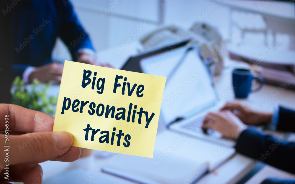 Male hand holding sticky note written Big Five personality traits ...