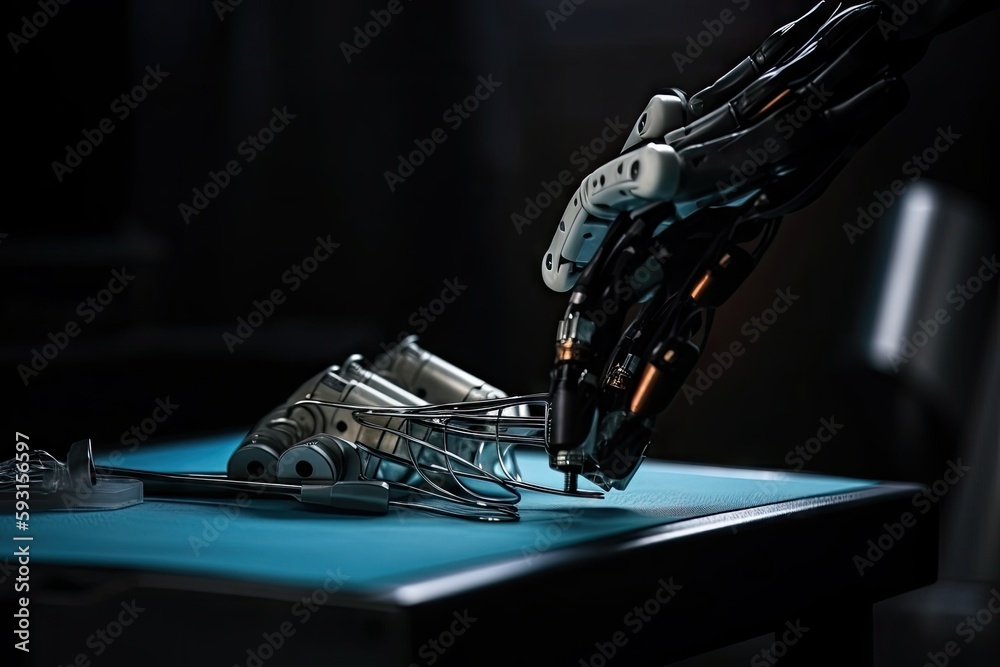 custom robotic hand with surgical tool, ready to perform delicate ...