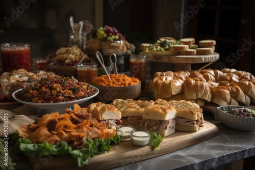 sandwich buffet with an array of fillings and toppings for guests to ...