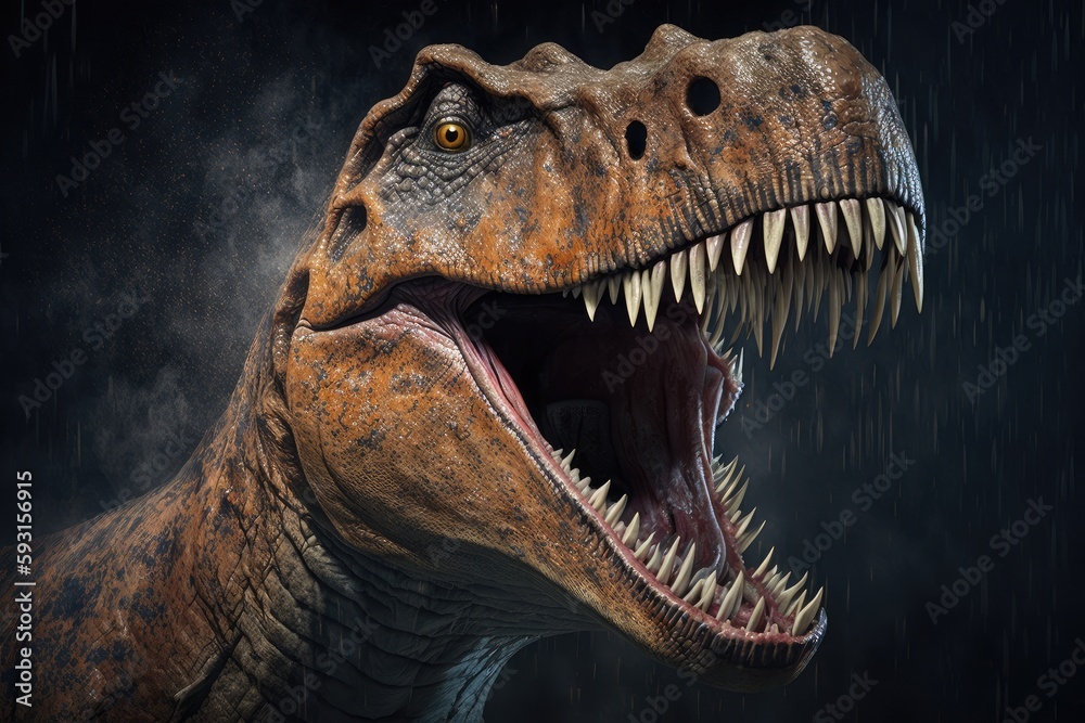 tyrannosaurus rex, teeth bared and ready to attack, created with ...