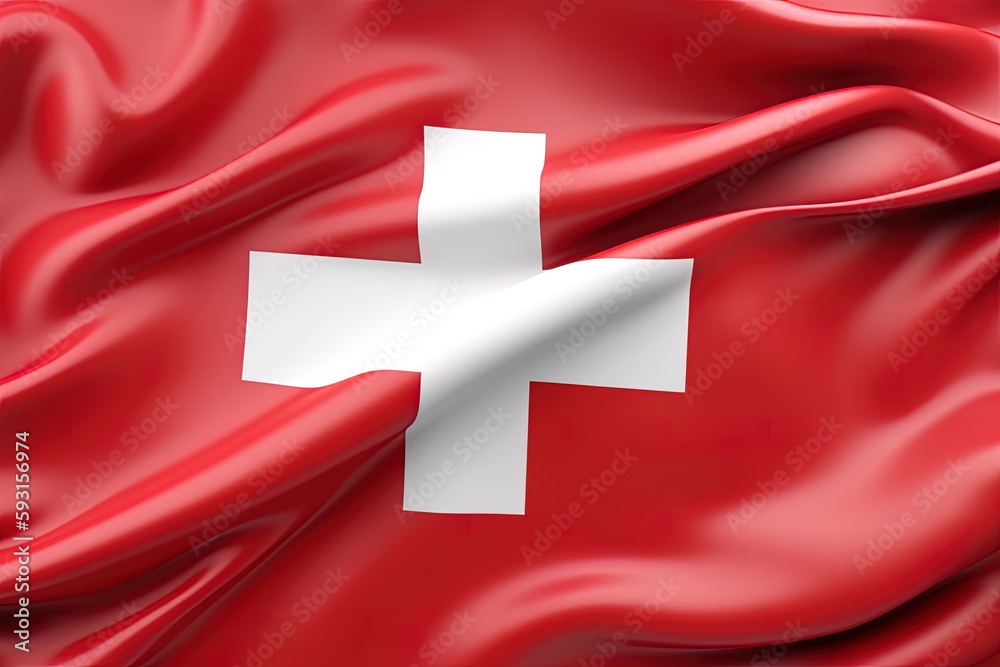 Red and white cross background, waving the national flag of Switzerland ...