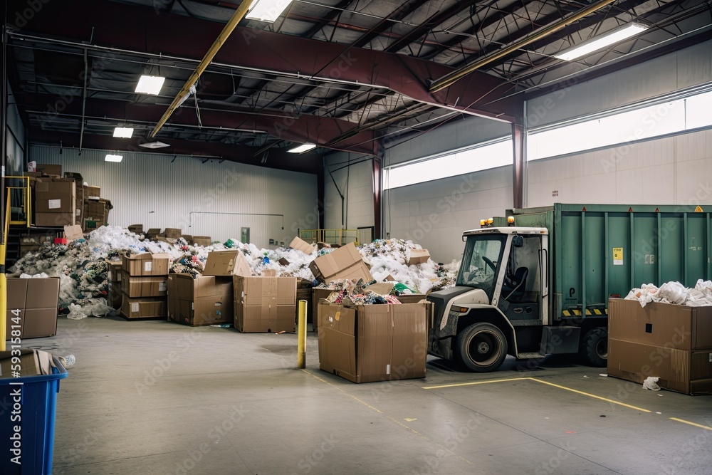 recycling center, with bins and trucks for sorting recyclables, created ...