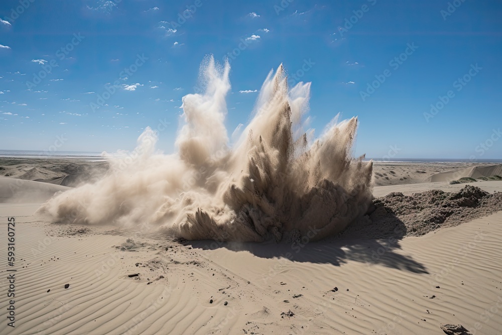 sand explosion, with the epicenter of the blast and subsequent ...