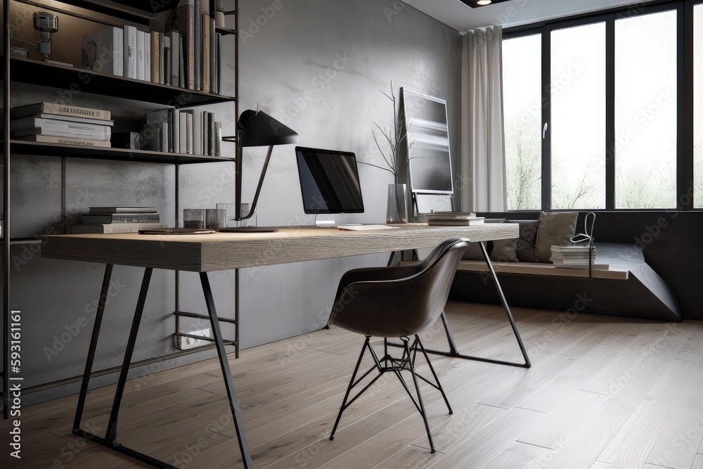 industrial desk, with metal legs and minimalist design, in sleek office ...