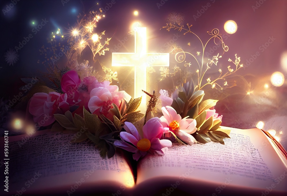 Christian Easter concept. Jesus Christ resurrection. Bible holy book ...