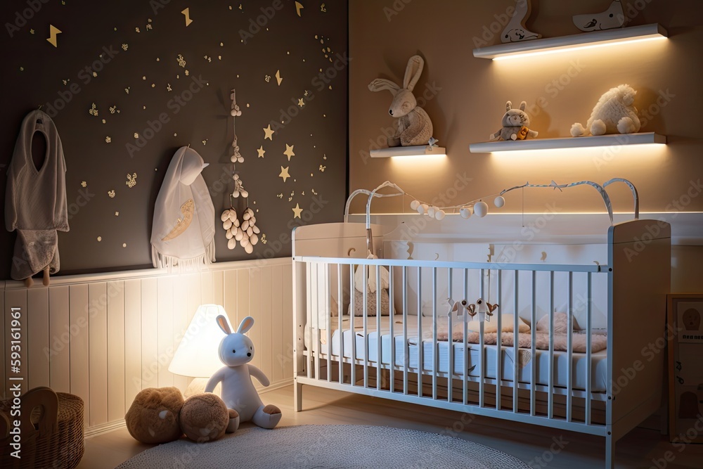 baby room, with bedtime scene, including lullaby playing and night ...