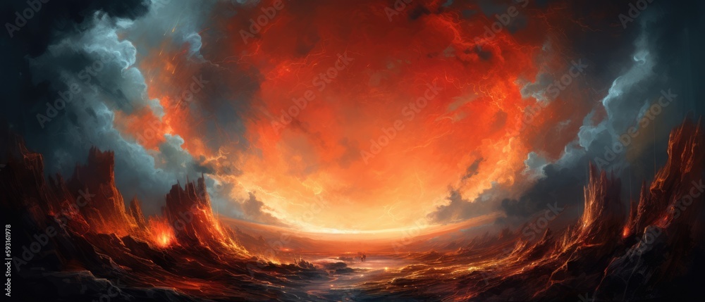 Netherworld wasteland with an eternal burning portal rift gate between ...