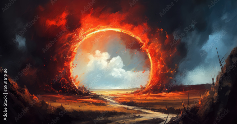 Ilustrace „Netherworld wasteland with an eternal burning portal rift ...