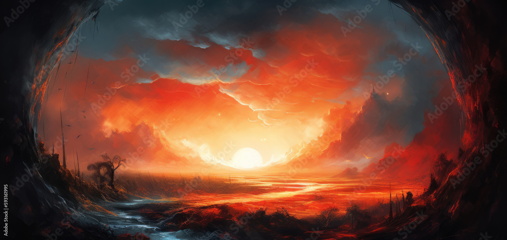 Netherworld wasteland with an eternal burning portal rift gate between ...