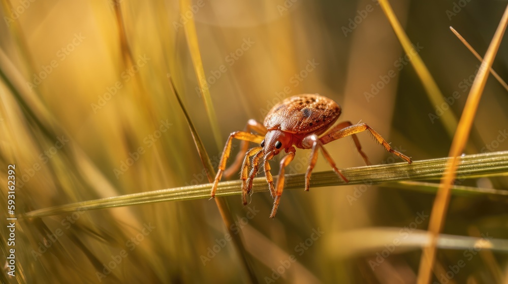 ภาพประกอบสต็อก Tick Clinging to a Grass Straw, Revealing Intricate ...