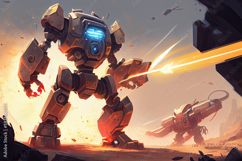 printerchex, an advanced robot with a rocket launcher, faces off ...