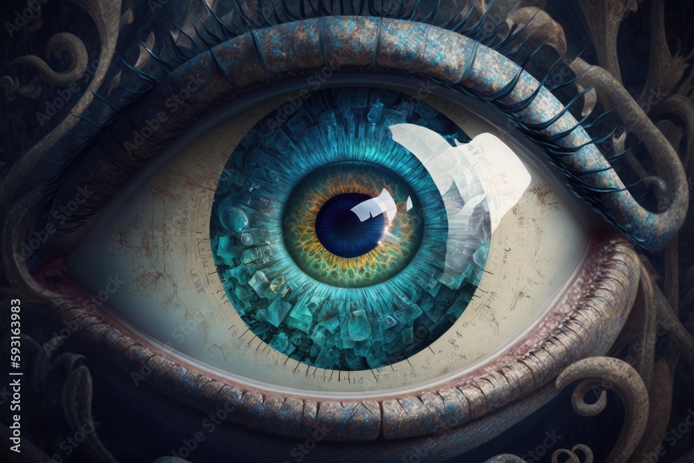 person, seeing the evil eye for the first time, with mix of fright and ...