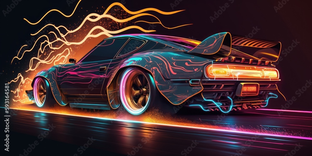 Cyberpunk Retro Sports Car, Tuned Sport Car On Neon Highway. Supercar ...