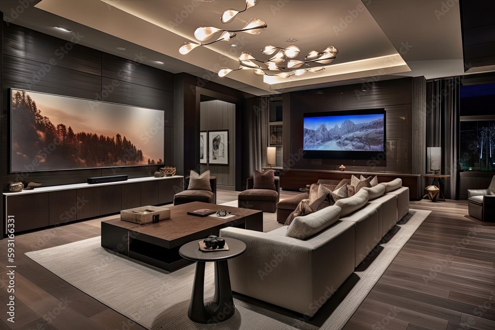 luxury home with state-of-the-art audiovisual setup, featuring wall of ...