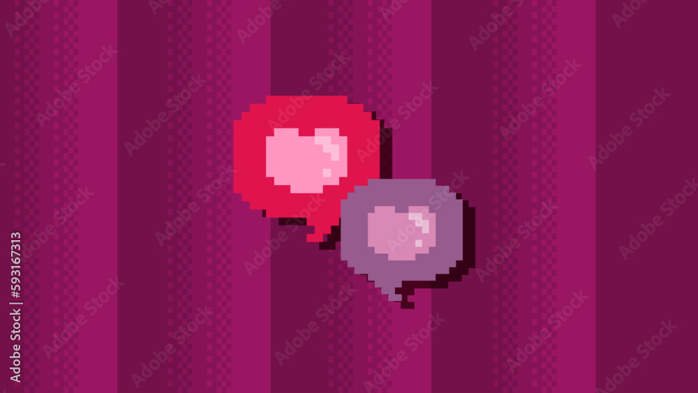 Pixelated Two Love Chat Balloons Illustration artwork depict about ...