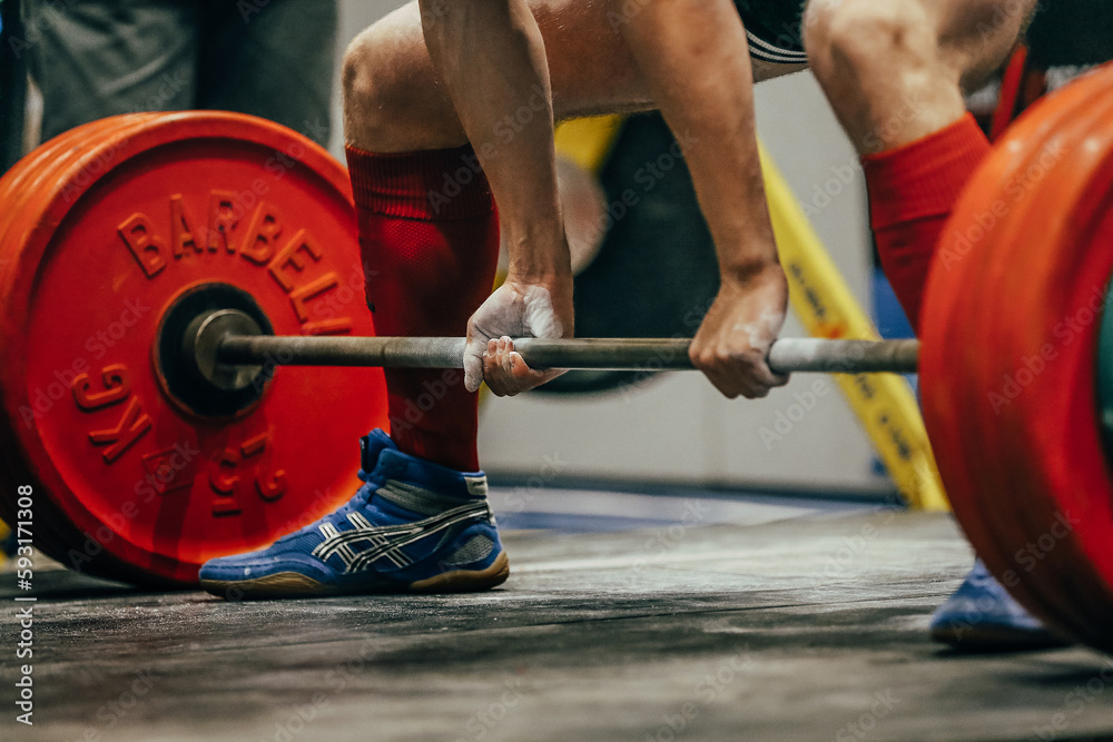 body part and barbells male powerlifter deadlift in powerlifting. Asics ...