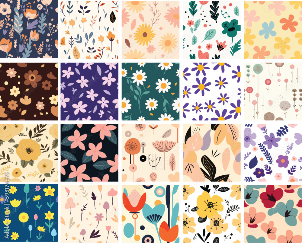 Vetor de et flower seamless,floral leaf, botany, hand drawn,doodle ...