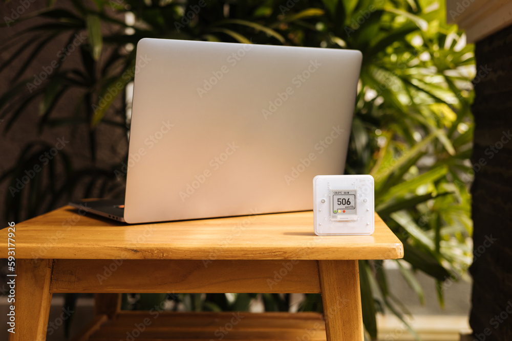 Air quality sensor CO₂ sensor monitor Indoor. Healthy work environment ...