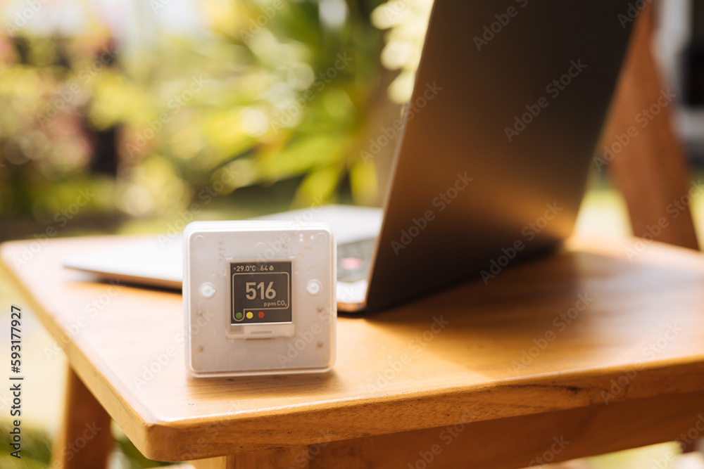 Air quality sensor CO₂ sensor monitor Indoor. Healthy work environment ...