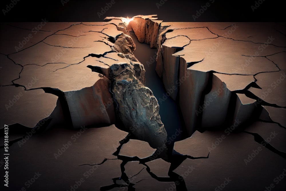 large cracks in earth's surface after aftermath earthquake, created ...