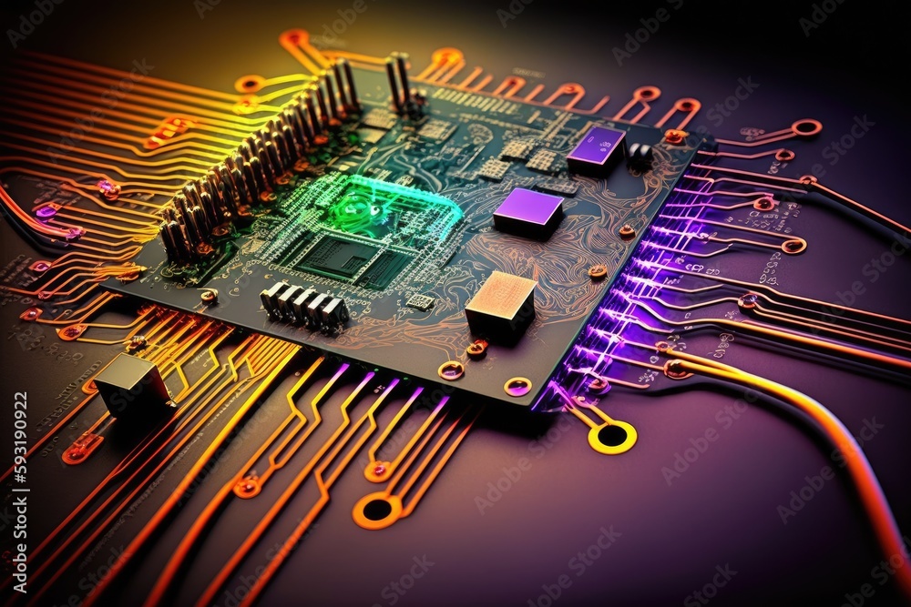 Technology themed electrical printed circuit board with a fiber optic ...