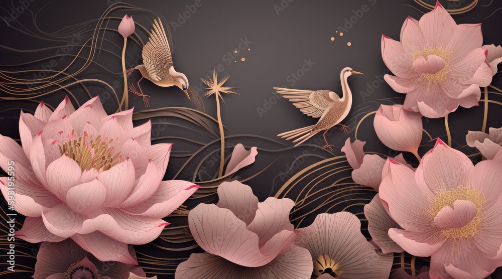 Ilustrace „Luxury oriental flower background. Elegant pink lotus ...