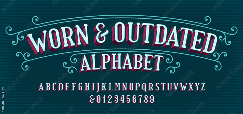 Worn and Outdated alphabet font. Vintage letters and numbers. Vector ...