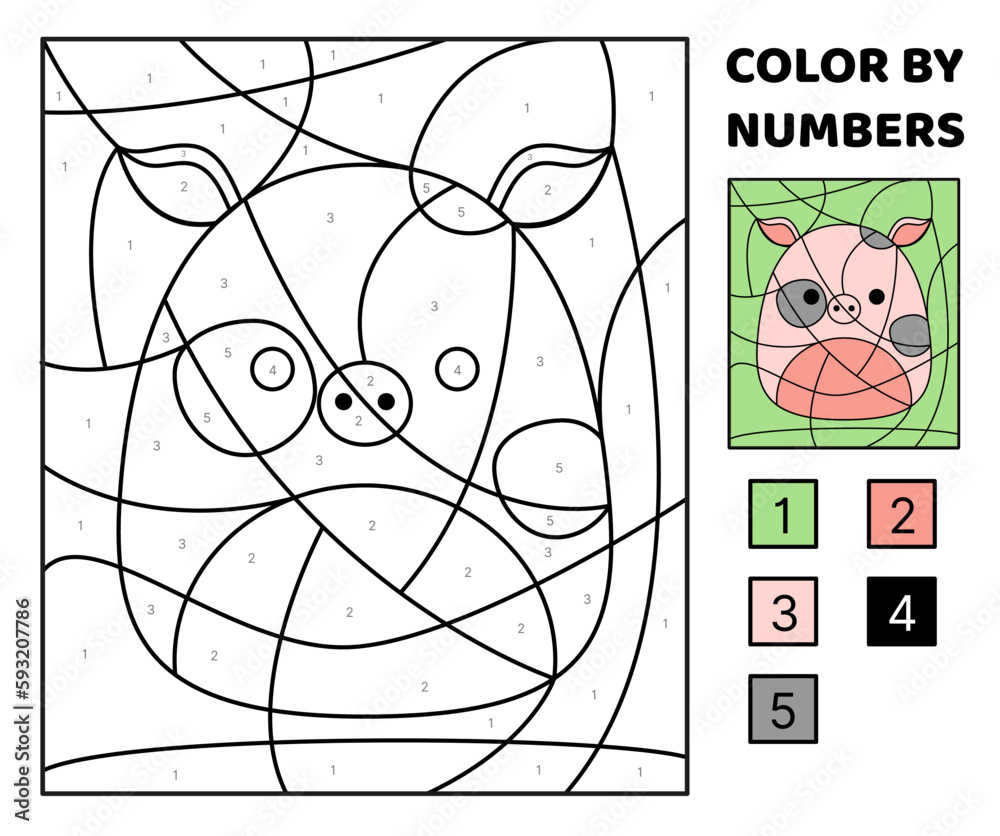 Pig. Color by number. Squishmallow. Coloring page. Game for kids ...