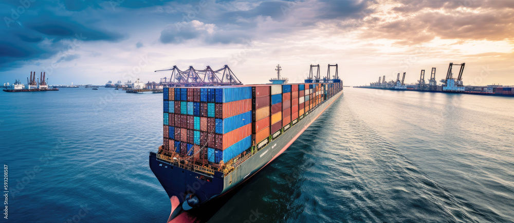 Poster, Foto Container ship carrying container boxes import export dock ...