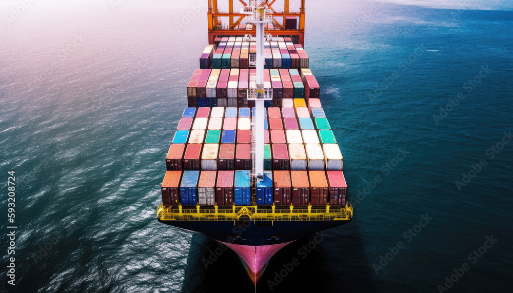 Container ship carrying container boxes import export dock with quay ...