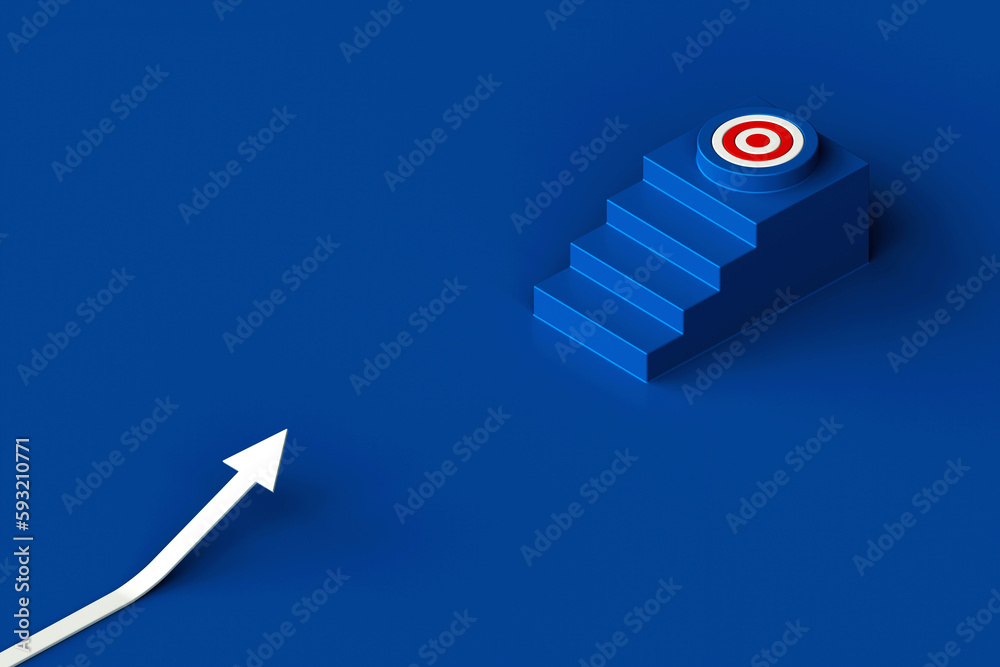 White arrow pointing up stair with target sign at the top. business way ...