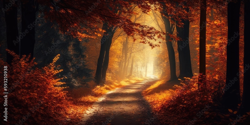 Fall. Autumn forest forest setting Autumnal scenery. Forest in the sun ...