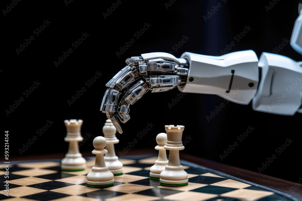 Robot Arm With Clawshaped Hand Holding Chess Piece And Making Move On ...