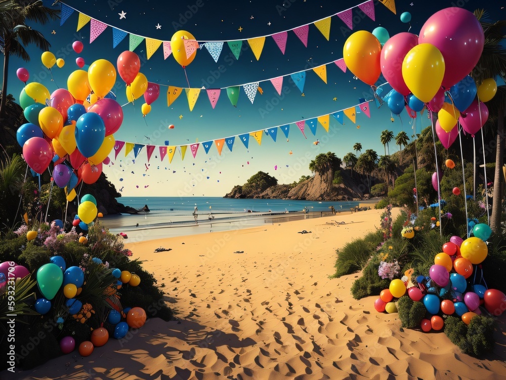 Birthday party on beach background version 1 Stock Illustration | Adobe ...