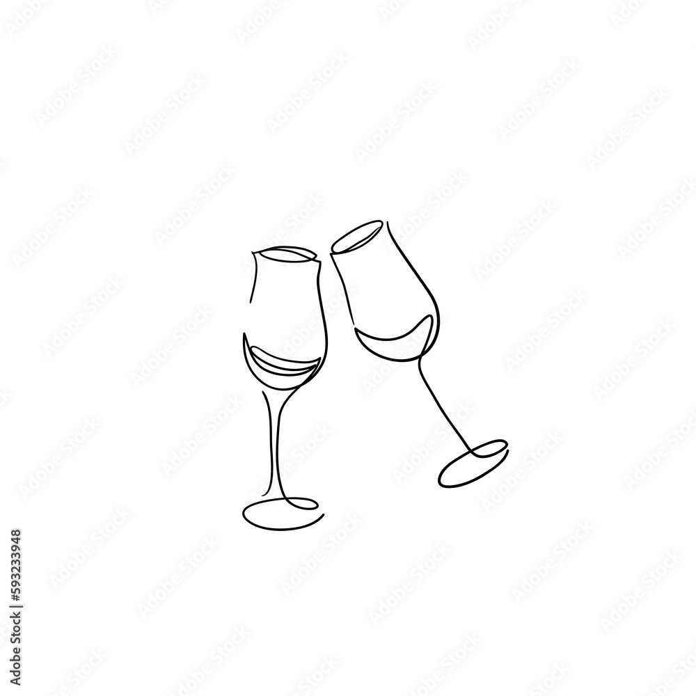 Continuous Line Drawing of Champagne Glasses Black Sketch on White ...