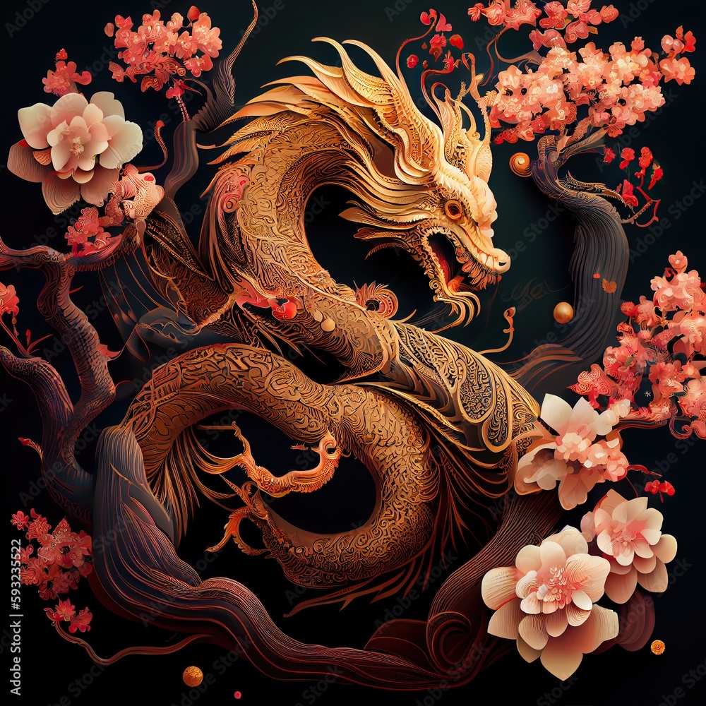 Generative AI illustration of chinese dragon, astral background ...