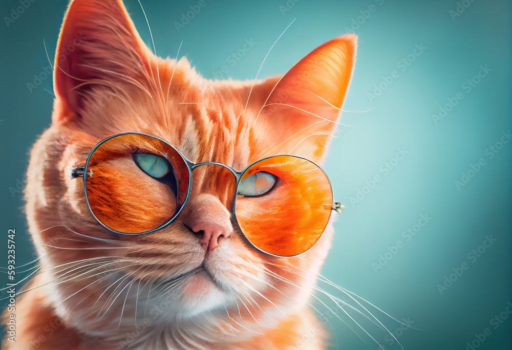 Generative AI illustration of closeup portrait of funny cat wearing ...