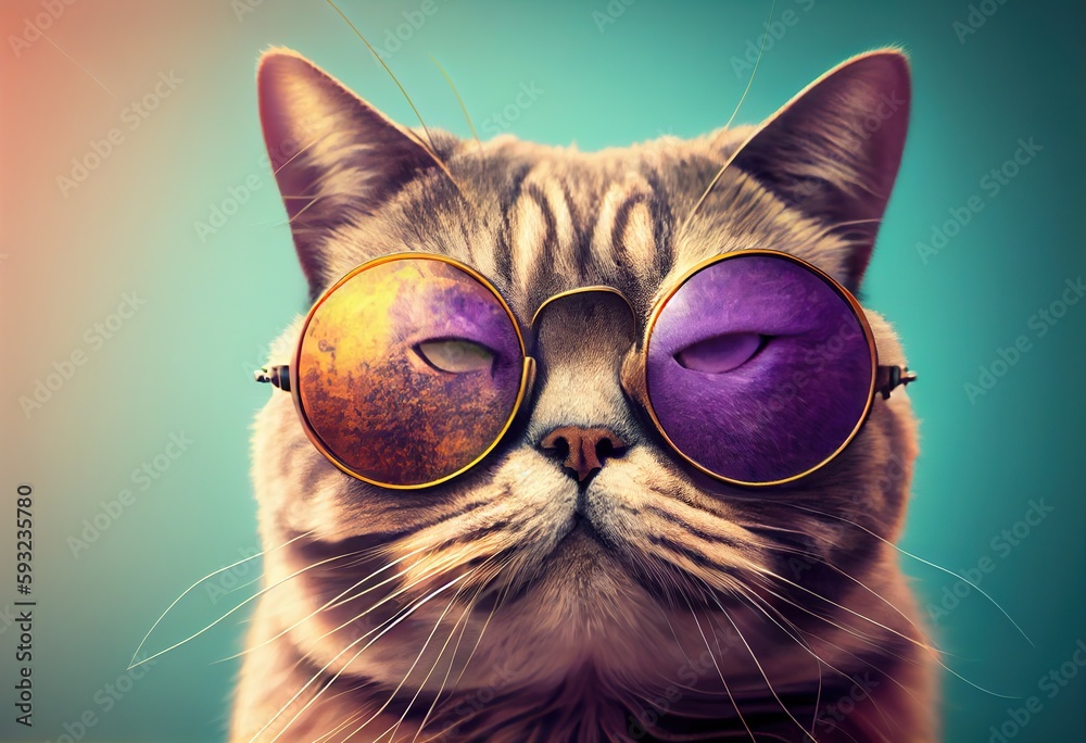 Generative AI illustration of closeup portrait of funny cat wearing ...