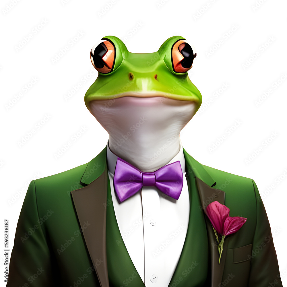 Esquire Hopper the Dapper Frog wearing a purple bowtie and green suit ...
