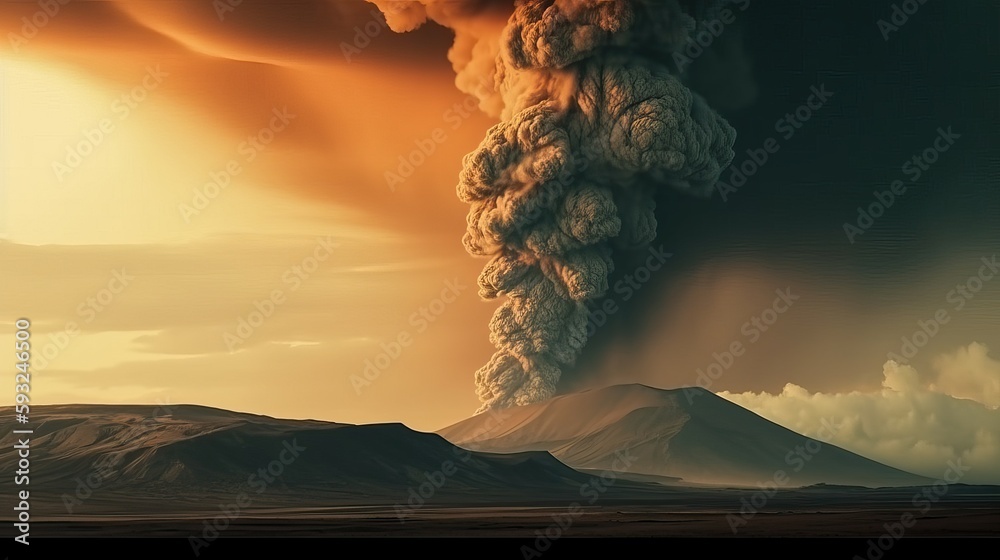 Massive Volcano Eruption. A large volcano erupting hot lava and gases ...