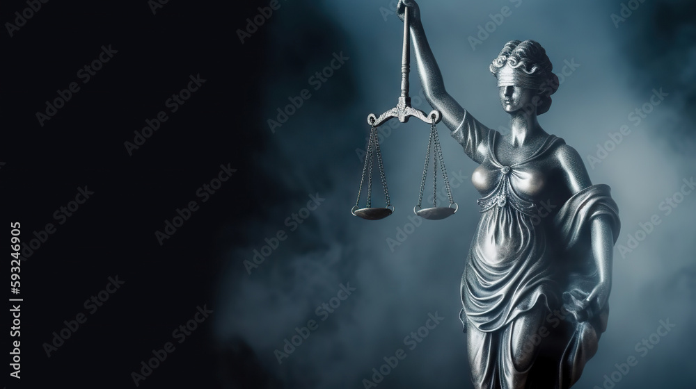 Bronze statue of the Goddess of Justice Themis, holding the Law Scales ...