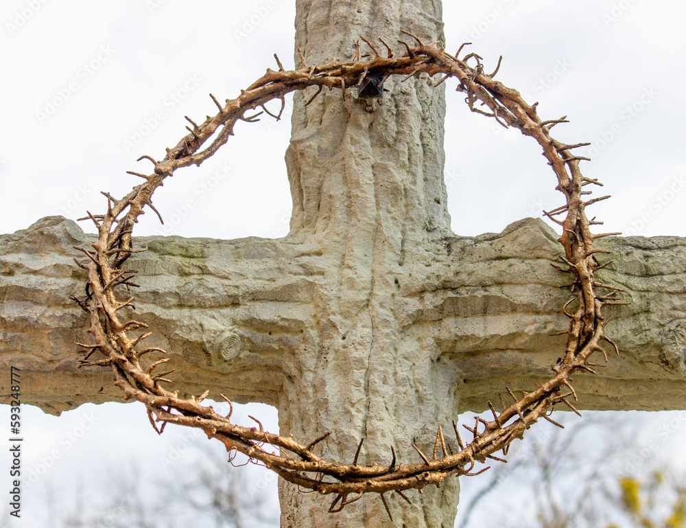 Crown of thorns on the cross. The symbol of the passion of Jesus Christ ...