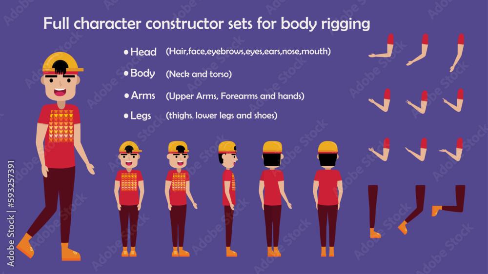 Cartoon 2d kid character constructor sets for full body and head ...