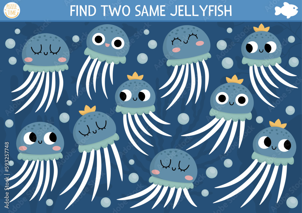 Find two same water jellyfish. Under the sea matching activity for ...