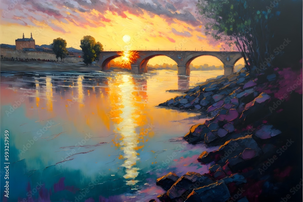 impressionist oil painting of Confluence Of Rhone And Arve Rivers where ...