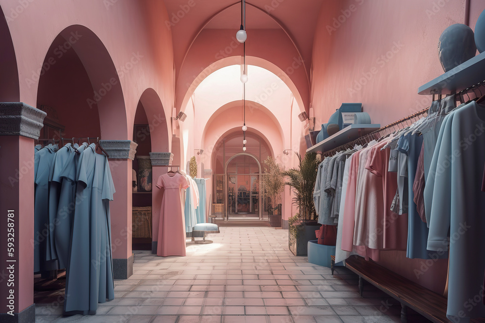 Generative AI illustration of Clothing store of luxury clothes with ...