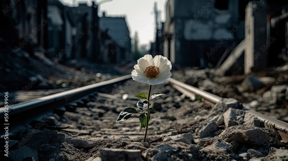 Single flower in the middle of a war zone Stock Illustration | Adobe Stock