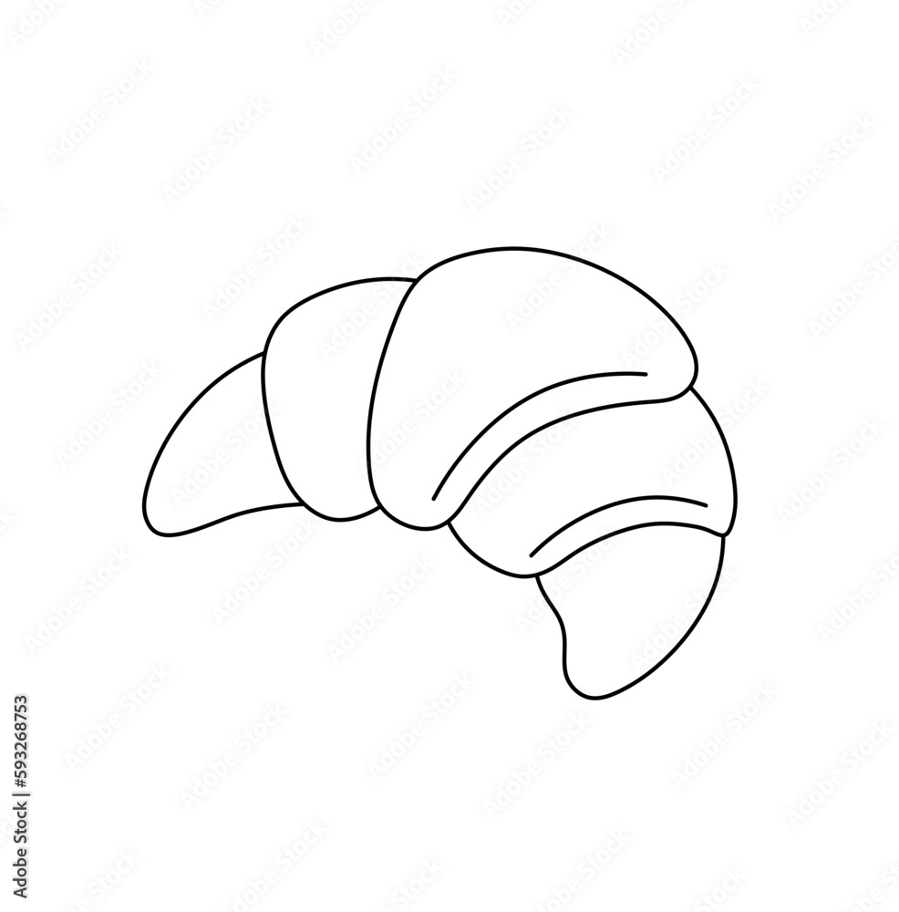 Vector isolated one single baked croissant dough colorless black and ...