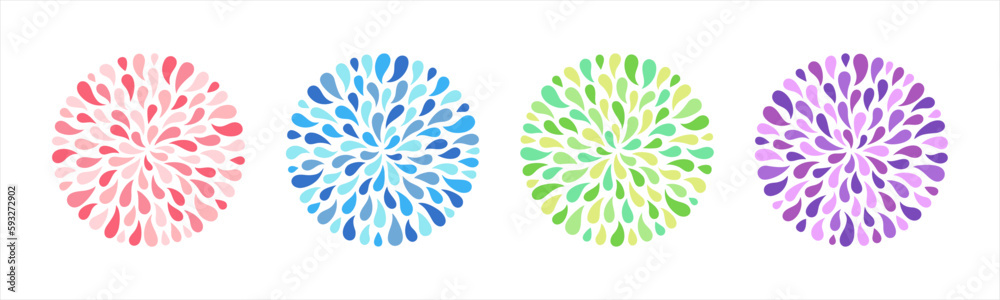 Round shapes, circles made of big colorful drops, hand drawn droplets ...